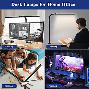 CJJFACA Desk Lamp for Home Office, 24W LED Desk Lamp with Clamp - 25 Lighting Modes Dimming Workbench Light with Flexible Gooseneck, Eye Protection Modern Desk Lamp for Reading Study Monitor Drafting