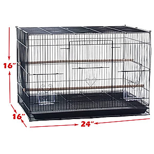 Aviary Canary Finch Budgie Lovebird Parakeet Breeding Breeder Bird Finch Parakeet Finch Flight Cage, 24"x16"x16"H (Black, Without Divider)