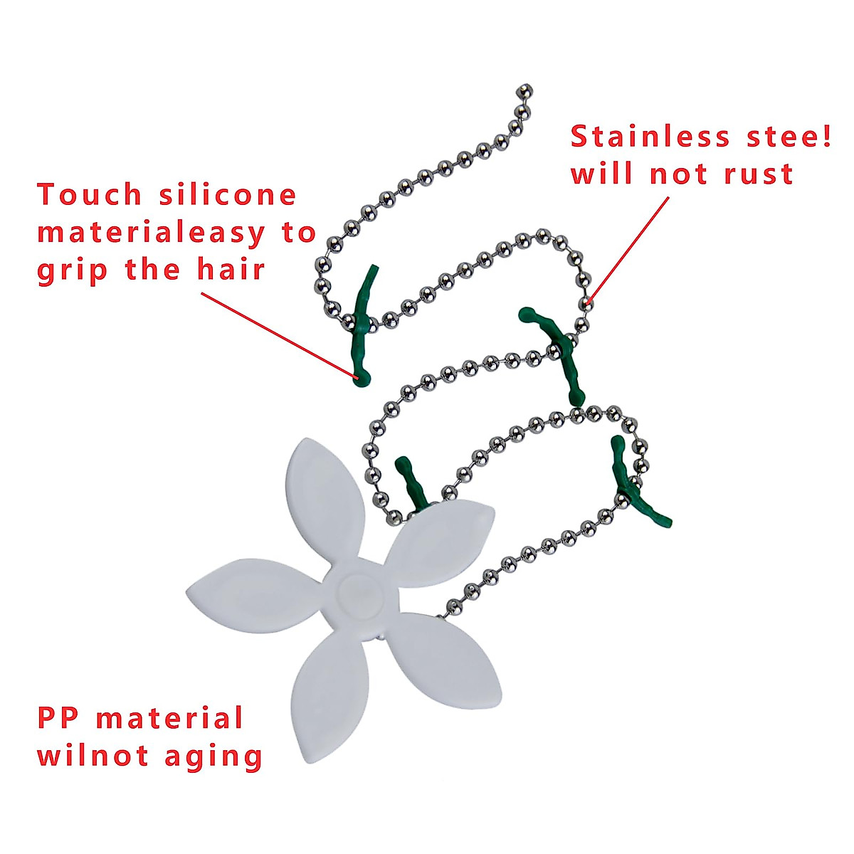 12 Pcs Flower Shape Shower Drain Sink Remover Hair Filter Chain Hook Flower Drain Hair Catcher Drain Clog Protectors Catcher Strainer Hair Snare Easy to Install and Clean for Bathroom Tub