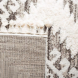 SAFAVIEH Moroccan Tassel Shag Collection 8' x 10' Ivory / Brown MTS652A Boho Non-Shedding Living Room Bedroom Dining Room Entryway Plush 2-inch Thick Area Rug