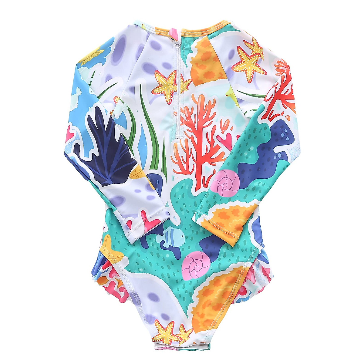 Baby Girls One Piece Swimsuits Long Sleeve Rash Guard Swimshirts Kids Sun Protection Bathing Suits 24 Months Ocean Reefs