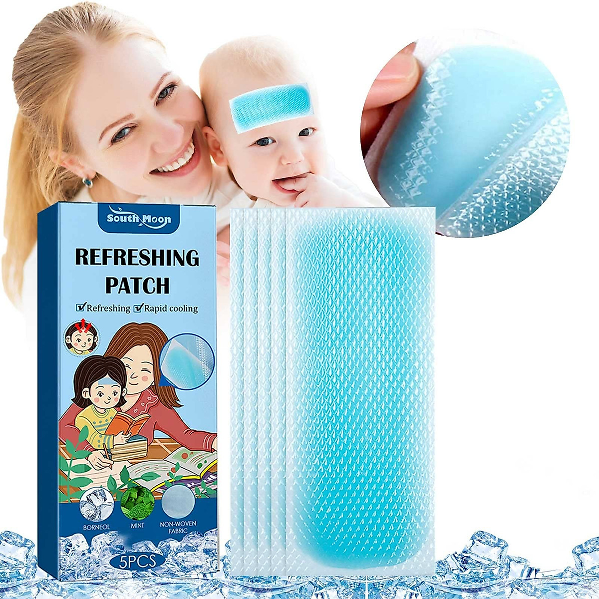 Active Moist Cool And Cool Stickers Are Used For Children's Fevers Discomfort And Migraine Cool And Cool Headache And Cool Stickers A Package Of 5 Children's Fevers Stickers Ordinary Buffet for Face