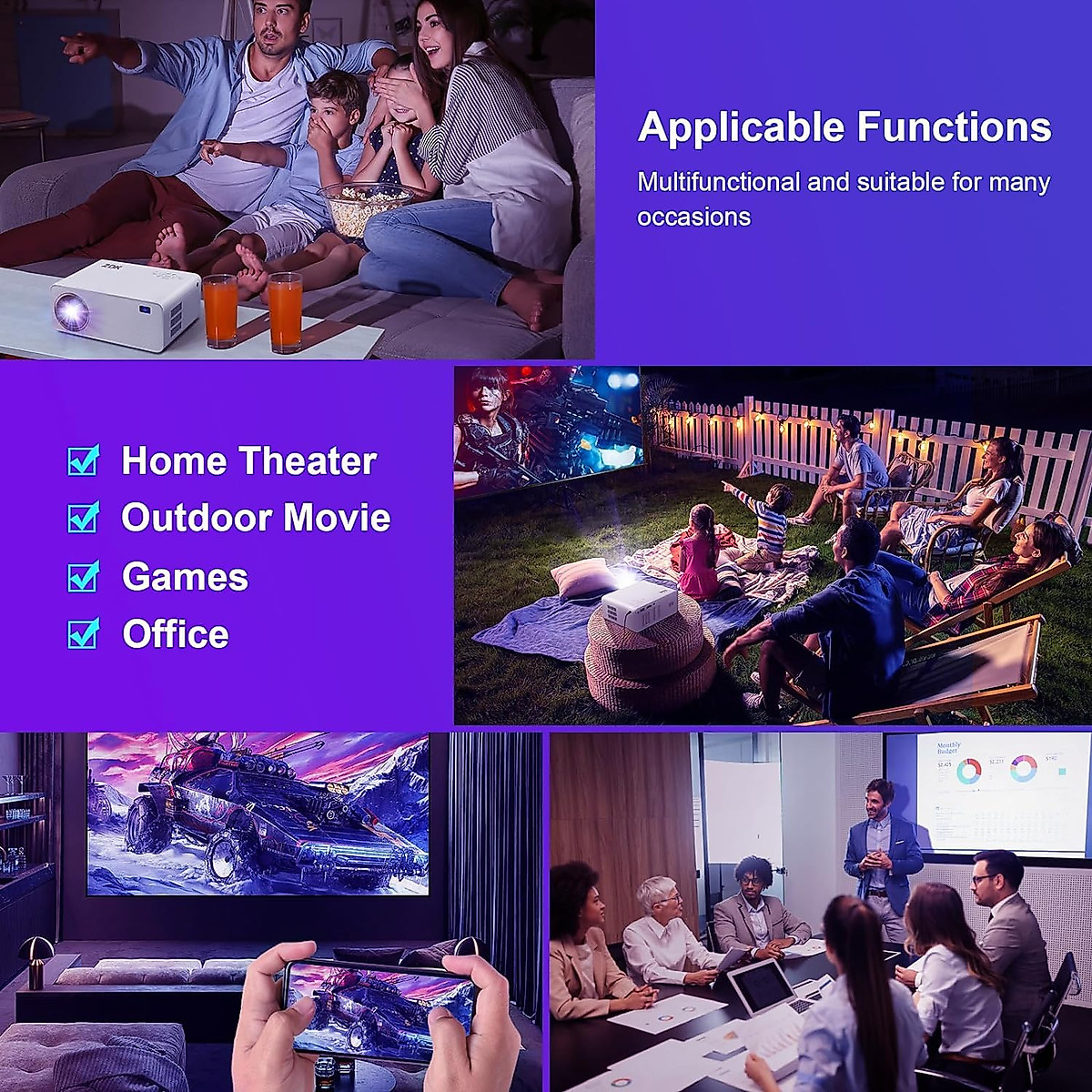 Mini Projector With Wifi 1080P Full HD Projector, ZDK 12000L Portable Outdoor Movie Projector 4K Supported Home Theater, Compatible with iOS/Android Phone/Laptop/PC/TV Stick/HDMI/USB/AV/PS5