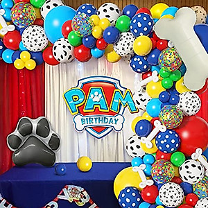 Amandir 155pcs Paw Balloons Garland Arch Kit with Bone & Paw Print Foil Balloons Red Yellow Blue Puppy Paw Latex Balloon for Dog Patrol Themed Birthday Party Decorations Baby Shower Supplies Boys Kids