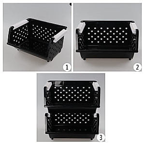 Ewingger 4-Pack Plastic Stacking Storage Basket, Stackable Organizer Baskets Bin, Black