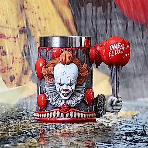 Nemesis Now IT Pennywise Clown Tankard, Hand-Painted Resin, Time to Float, Horror Movie Merchandise, Red Balloons Handle, 15.5cm