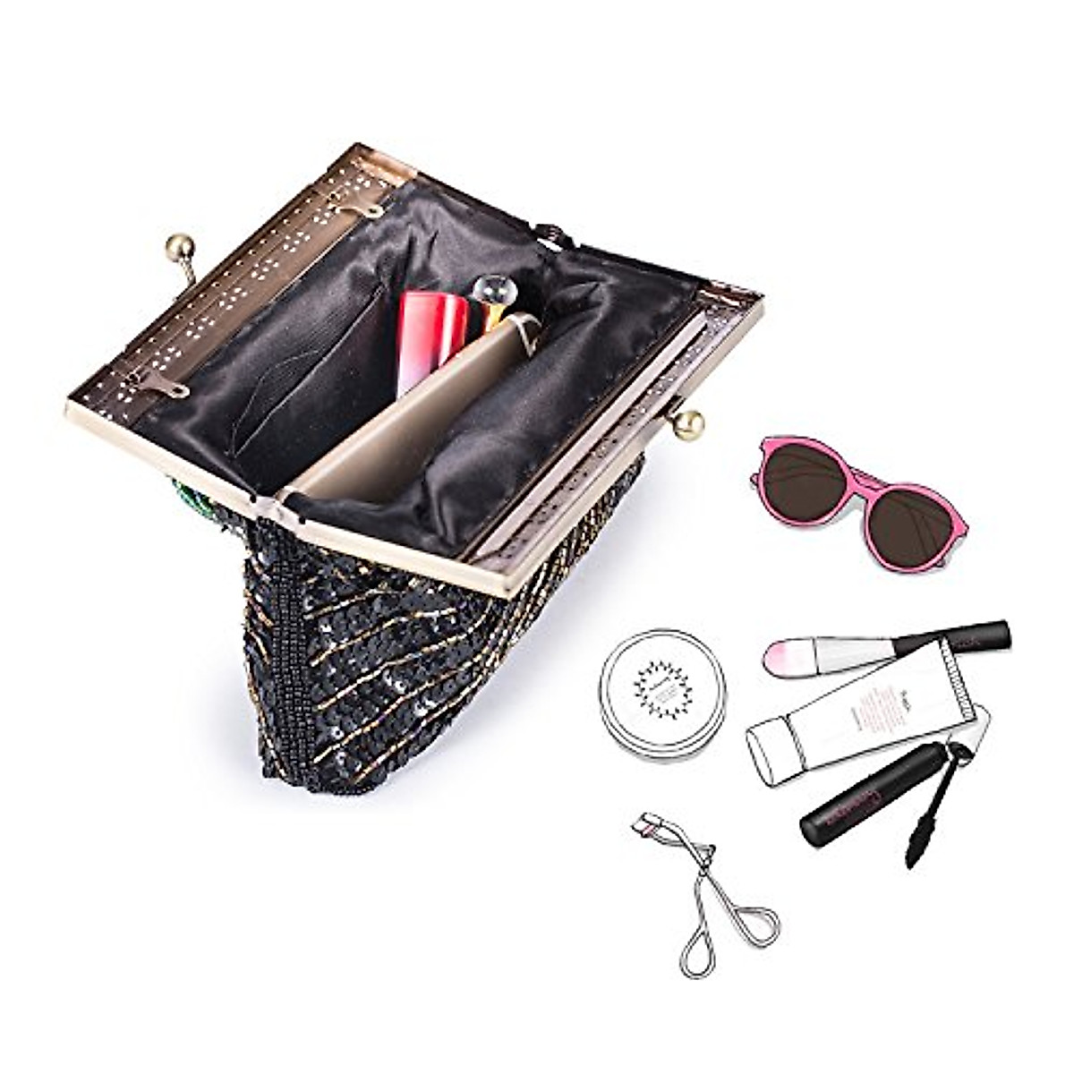 UBORSE Beaded Sequin Peacock Blue Evening Clutch Bags Party Wedding Purse