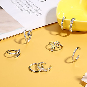 FIASASO 925 Sterling Silver Toe Rings for Women Adjustable 14K White Gold Plated Flower Cz Snake Twist Opal Band Rings Summer Beach Open Toe Rings Foot Jewelry