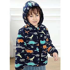 Feidoog Toddler Polar Fleece Jacket Hooded Baby Boys Girls Autumn Winter Long Sleeve Thick Warm Outerwear,Dark Blue,2-3T