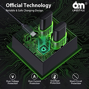 4x1400mAh Rechargeable Battery Pack with Charging Station & USB C Cable, 2 Pack Controller Holder Stand Built in Anti-Slip Pads for Xbox One, Xbox Series X