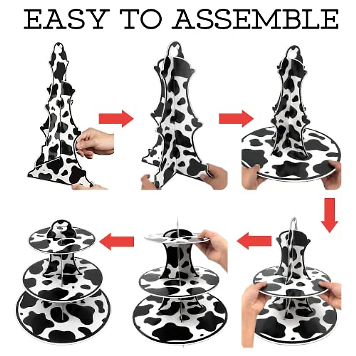 2 PCS 3-Tier Cow Print Stands Cardboard Cow Print Round Cardboard Stand Farm Animal 2 Cow Print Cupcake Stands 3 Tier Cupcake Holder Perfect for Cow Boy Party Cow Print Supplies