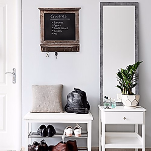 MyGift® Wall Mount Country Rustic Brown Wood Framed Memo Chalkboard Wall Organizer with 4 Key Hooks