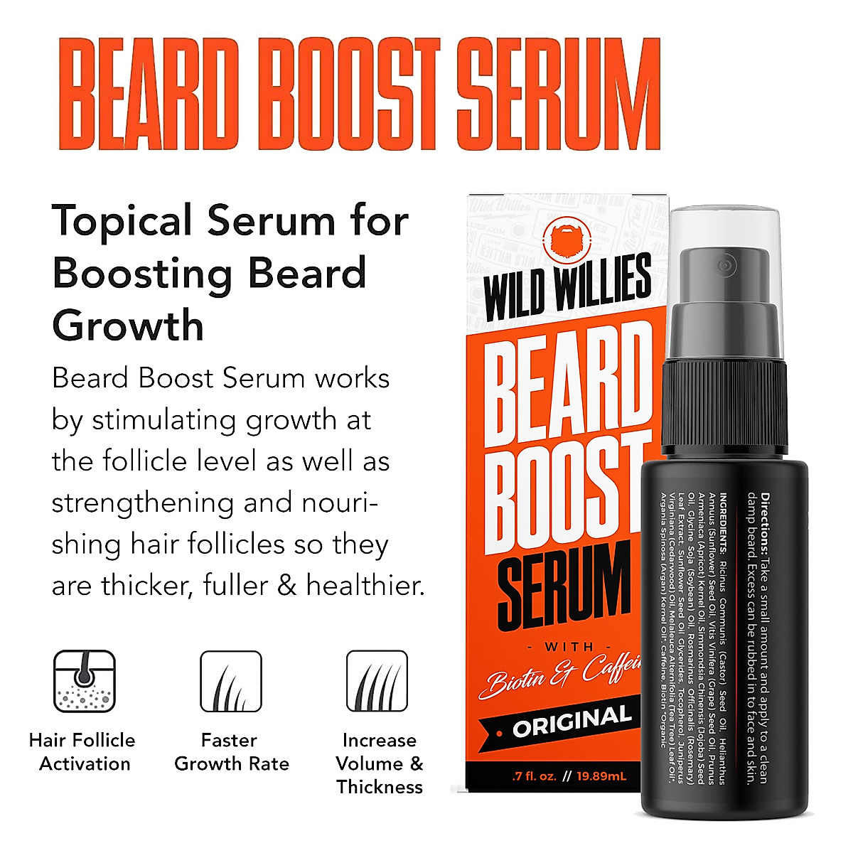 Wild Willies All-in-One Beard Growth Kit - Includes Beard Boost Serum Oil & Growth Supplement, & Boar Bristle Brush - Perfect Beard Care for Men - Achieve Thicker, Fuller, Healthier Beard