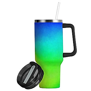 Yasala Car Tumbler with Handle Blurry Rainbow Color Travel Mug Coffee Cup Insulated Beverage Container Mega Cup for Hot Cold Drinking Thermos Water Bottle Cupholder Friendly 40 oz