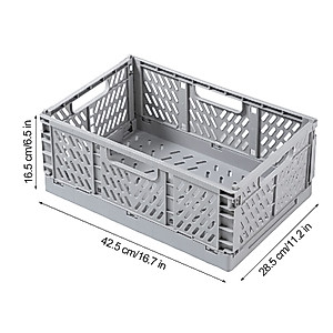 Klyuqoz Pastel Crates Pack of 2, Extra Large Size(16.7 X 11.2 X 6.5 in), Storage crates plastic stackable, Desktop Storage Crates, Folding for Home Kitchen Bedroom Office.Gray