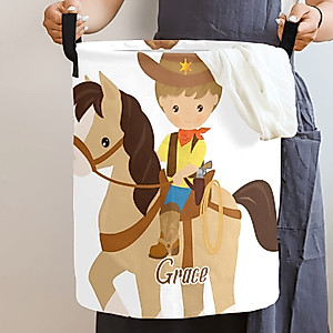 Western Cowboy Horse Personalized Laundry Basket Clothes Hamper Storage Handle Waterproof, Custom Collapsible Large Capacity , for Bedroom Bathroom Toy Decoration