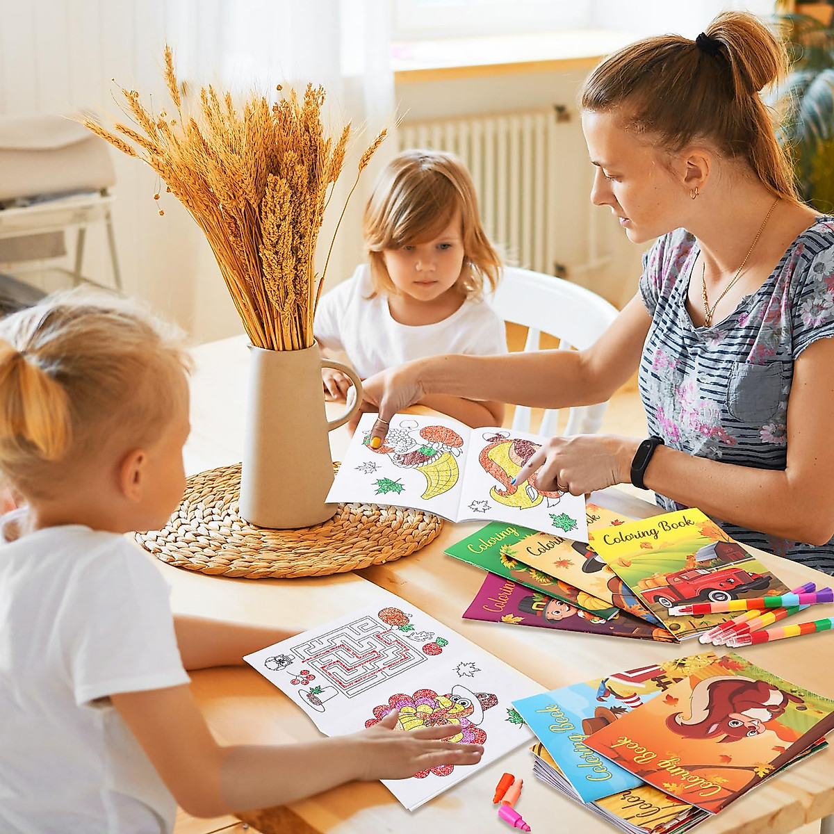 BenLouis 24 Pcs Fall Mini Coloring Books Fall Harvest Party Favors Thanksgiving Activity Book Bulk for Kids Autumn Pumpkin Birthday Thanksgiving Party Favor Goodie Bag Gift Stuffer Classroom Supplies