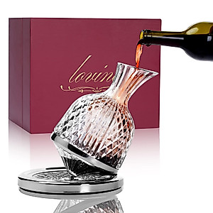 Lovino Crystal Wine Decanter Lead-free Crystal Glass, 360 Degree Spinning, 1.5L Red Wine Aerator Great Gift Box, Wine Accessories
