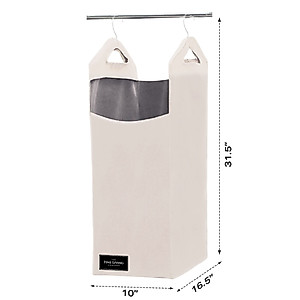 The Fine Living Co. Hanging Laundry Hamper Bag for Closet, Heavy Duty Hanging Closet hamper, Closet Laundry Basket with 2 Strong Metal Hangers, Space Saving Closet Hamper Organizer (Beige)