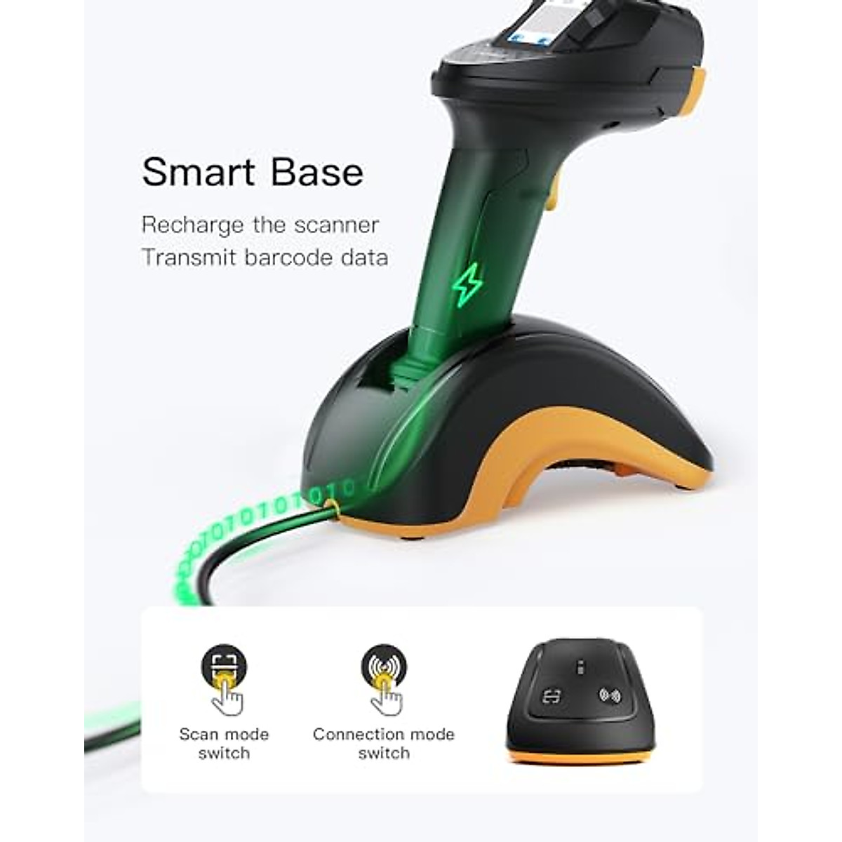 Inateck Bluetooth Barcode Scanner, 2D 1D Wireless Handheld Scanner, QR Code Scanner, Equipped with a Touchscreen and Smart Base, CMOS+CCD Dual modules, Larger scanning Range, Supports app SDK, P8.