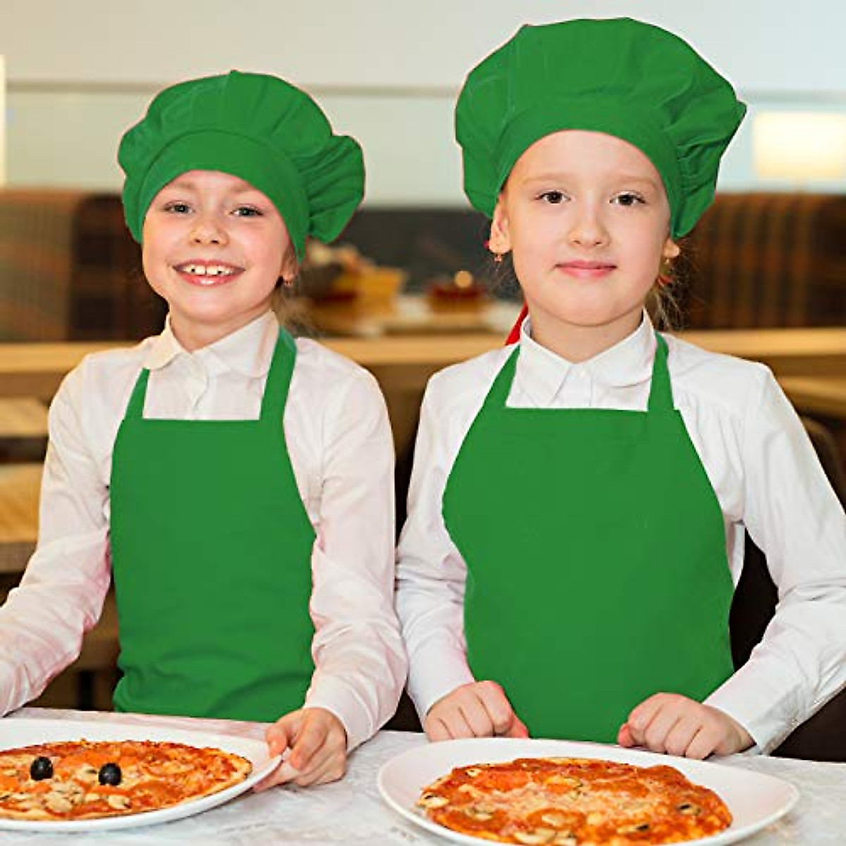 Dapper&Doll Kids Apron and Chef Hat - Gift Set for Boys Girls Ages 4-10 - Green