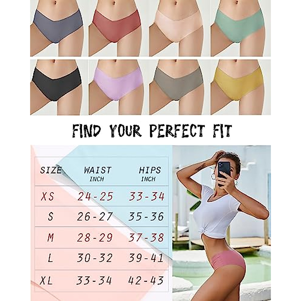 ROSYCORAL Women’s Seamless Bikini Panties Soft Stretch Invisibles Briefs No Show Hipster Underwear cheeky 9 pack XS-L (L)