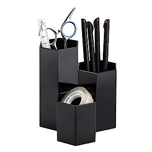 LoveBB Makeup Brush Holder Organizer, 3 Slot Plastic Cosmetics Brushes Pen Storage Solution, Black