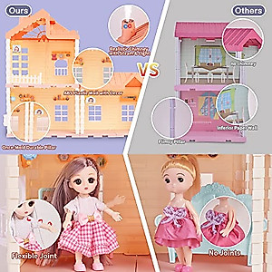 RASSR Dollhouse for 2-3 Year Old Girls, Doll House with Lights, Steam Chimney and Garden Building Toys, DIY Pretend Dollhouse Kit with Dollhouse Furniture Accessories and Doll, Doll House 4-5 Year Old