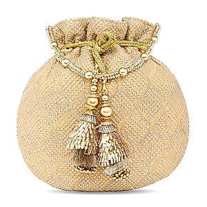 Aheli Rose Gold Potli Bags for Women Evening Bag Clutch Ethnic Bride Purse with Drawstring(P28C)