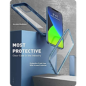 i-Blason Ares Case for iPhone 12 Pro Max 6.7 inch (2020 Release), Dual Layer Rugged Clear Bumper Case with Built-in Screen Protector (Blue)