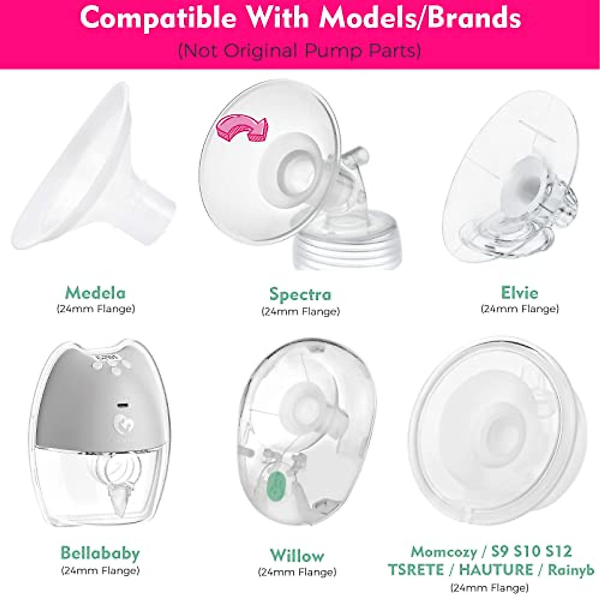 Durceler 16mm Silicone Flange Inserts Compatible with Medela/for Spectra S1 S2 / Elvie/Willow go/Momcozy S12/ TSRETE 24mm Breast Pump Shields or Freemie 25mm; Reduce Nipple Tunnel Down to 16mm