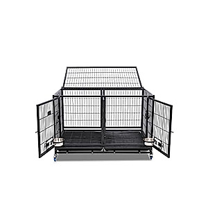 Homey Pet-43 All Metal Open Top Stackable Heavy Duty Cage(Upper) w/Floor Grid, Tray, Divider, and Feeding Bowl
