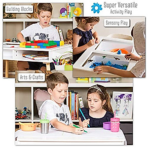 Elk and Friends Kids/Toddler Multi Activity Table with 2 Chairs | Building Blocks Desk/Table with Storage | Craft Play Table Plus Paper Roll | Sensory Table