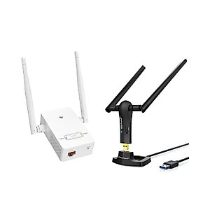 BrosTrend Universal WiFi to Ethernet Adapter, 300Mbps on 2.4GHz, WiFi to Wired Converter Wireless Bridge+BrosTrend 1200Mbps Long Range USB WiFi Adapter for PC Desktop Laptop of Windows 11/10/8.1/8/7
