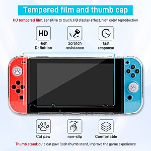 FANPL Glitter Case bundle for Nintendo Switch Accessories, Rainbow Sparkle Carrying Case for Switch and Joy Con Controller with Hard Protective Case and Screen protector, 2 Thumb Grips, Shoulder Strap