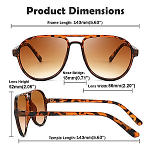 YuJian Retro Square Aviator Sunglasses Womens Mens 70s Retro Trendy Double Bridge Sun Glasse YJ3025, Leopard+Black/Brown+Grey