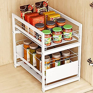 LEAYAN Under Sink Storage Rack, 2 Tier Under Cabinet Storage Rack for Laundry Kitchen Bathroom Under Sink Organizer Under Sink Rack Shelf, White 40x20x35cm