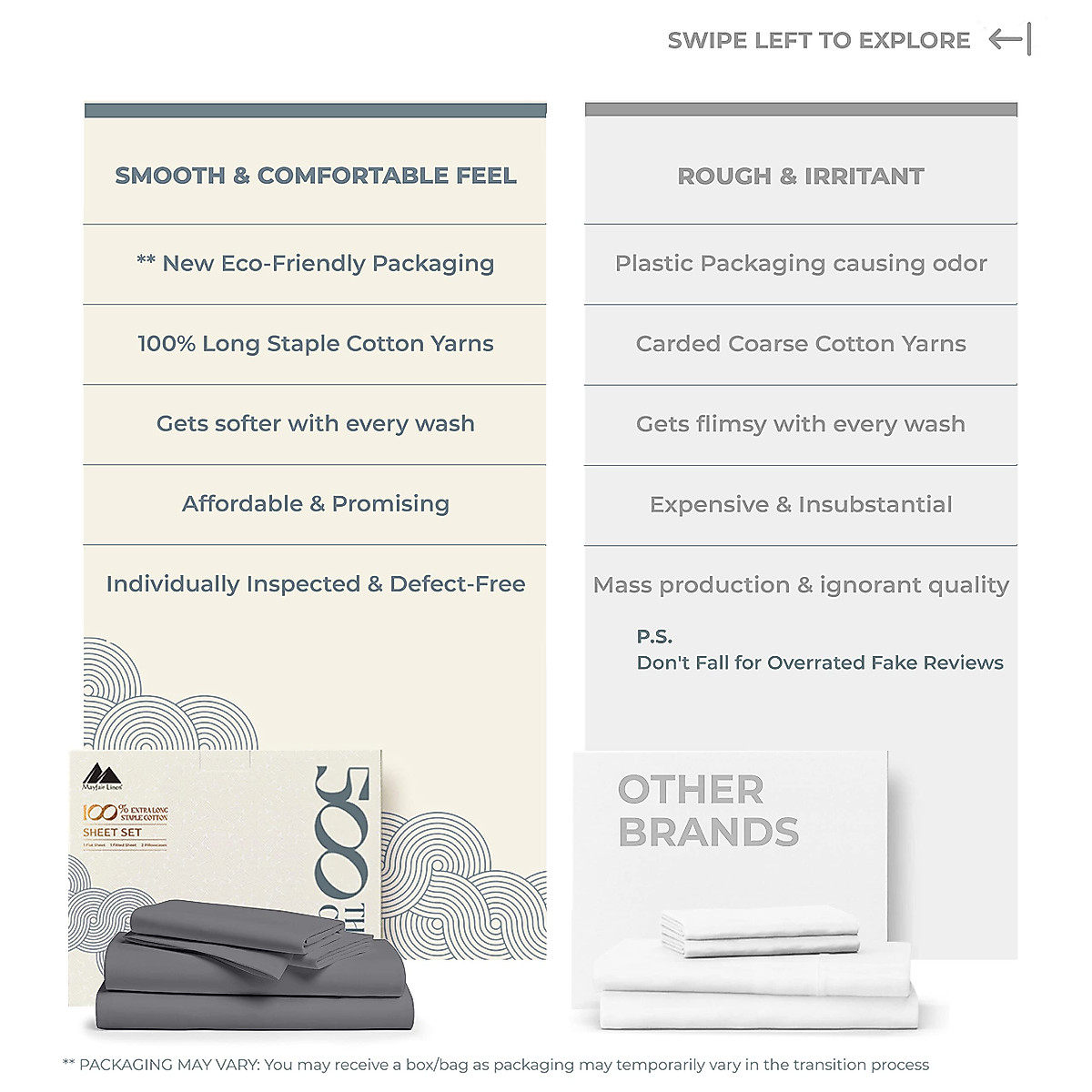 Mayfair Linen 100% Cotton Bed Sheets Queen Sheet Set - 500 Thread Count Sheets Queen Size 4 PC Set (Dark Grey), Soft, Cooling, Hotel-Quality 16" Deep Pocket Sateen Cotton Bedsheet for Hot Sleepers