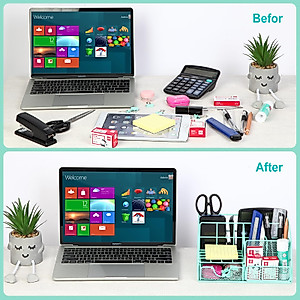 Desk Organizers and Accessories Office Supplies Organizer with Pen Holder, 72 Clips Set and Phone Stand, Metal Mesh Desktop Organizers with Drawer for Home, Office, School Ect (Rose Gold)