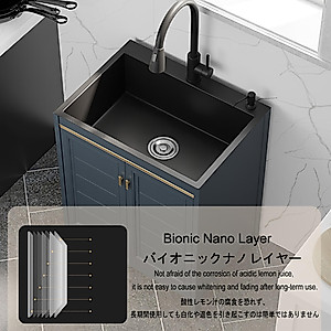 Stainless Steel Utility Kitchen Sink with Cabinet,Outdoor Sink Station,Single/Double Bowl Kitchen Sink Cabinet,Laundry Sink with Cabinet,with Pull-Out Faucet,Soap Dispenser,Drain Basket,Drainer ( Siz