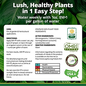 TeraGanix EM-1 Plant Growth, Microbial Inoculant Concentrate (1 Btl = 128 Gal), Soil Conditioner, Root Enhancer, Liquid Probiotic for Soils & Plants, Seed Germination, Garden, Lawn Care (1 Gallon)