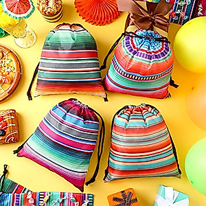 Shappy 20 Pack Mexican Candy Bags Fiesta Gift Bag, 9.8 x 7.8 Inch, Mexican Themed Party Decorations Cloth Gift Bags with Drawstring Cotton Candy Bags for Fiesta Party Favors Candy Gift Decorations