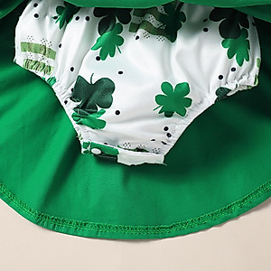 Noubeau Infant Baby Girl St. Patrick's Day Dress Ruffle Long Sleeve Romper Top Lucky Clover Print Skirt Outfits+Headband（Green- Dress,6-9 Months）
