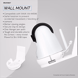 BRAINWAVZ Adheasive Wall Mount for VAVA Baby Monitor Camera (VA-IH006) Shelf - No Screws, Easy to Install, No Mess, Strong Mount Holder, White