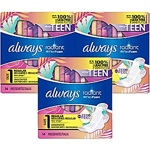 Always Radiant Teen Pads Get Real Regular, 14-Count (Pack of 3) Always Radiant Teen Pads Get Real Regular, 14-Count (Pack of 3)