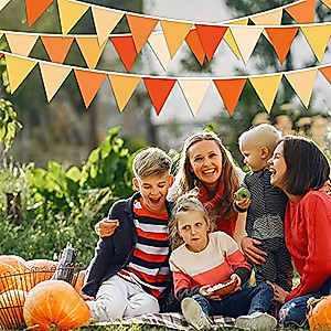 11M/36FT Orange Fall Party Banner Decor Fabric Triangle Pennant Flag Autumn Halloween Thanksgiving Bunting Garland Streamer Orange Cloth Outdoor Garden Hanging Banner
