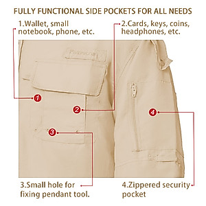 Riverruns UPF 50+ Men's Fishing Shirts Long Sleeve UV Protection Shirts Water-Repellent for Hiking, Fishing, Camping (S, Khaki)