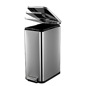 13 Gallon Tall Kitchen Garbage Can, Hands-Free Stainless Steel Trash Can with Lid Soft Close, Step Pedal, Slim Rectangular Fingerprint-Resistant Kitchen Trash Can with Removable Inner Bucket