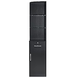 BarberPub Corner Storage Cabinet with Door and Glass Shelves for Home Office Beauty Salon Spa 3200 (Black)