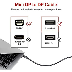 4K Mini DisplayPort to DisplayPort Cable 6.6ft, IVANKY 4K@60Hz, 2K@144Hz Mini DP to DP Cable, Aluminum Shell, Gold-Plated Braided, Thunderbolt to displayport for MacBook Air/Pro, Surface Pro and More
